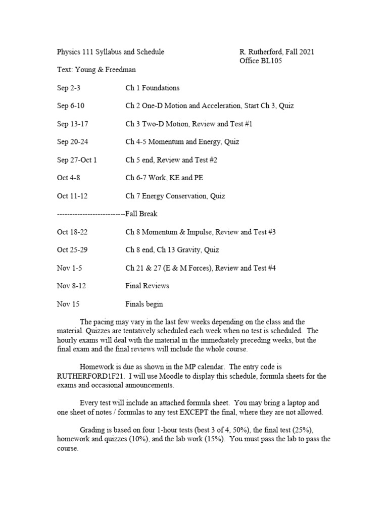 PH1 Syllabus | PDF | Momentum | Force