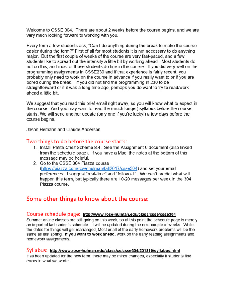 CSSE 304 Course Preparation Guide | PDF | Mac Os | Software