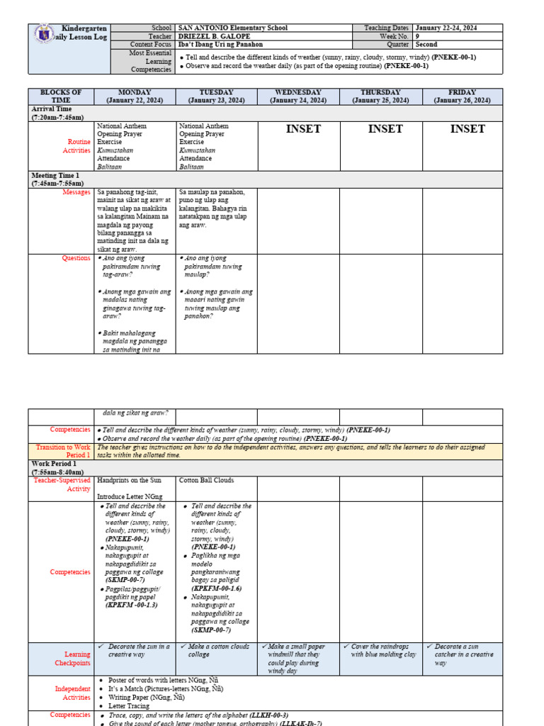 Kindergarten DLL MELC Q2 Week 9 | PDF | Teachers | Learning