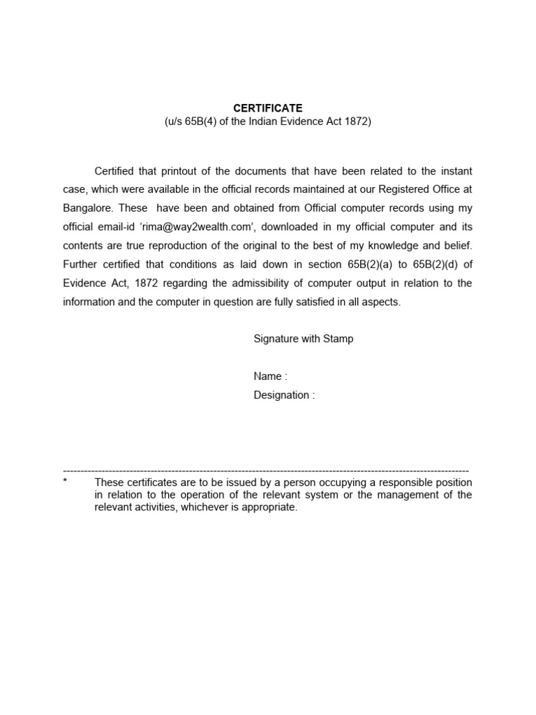 65B (4) Certificate - FCI | PDF