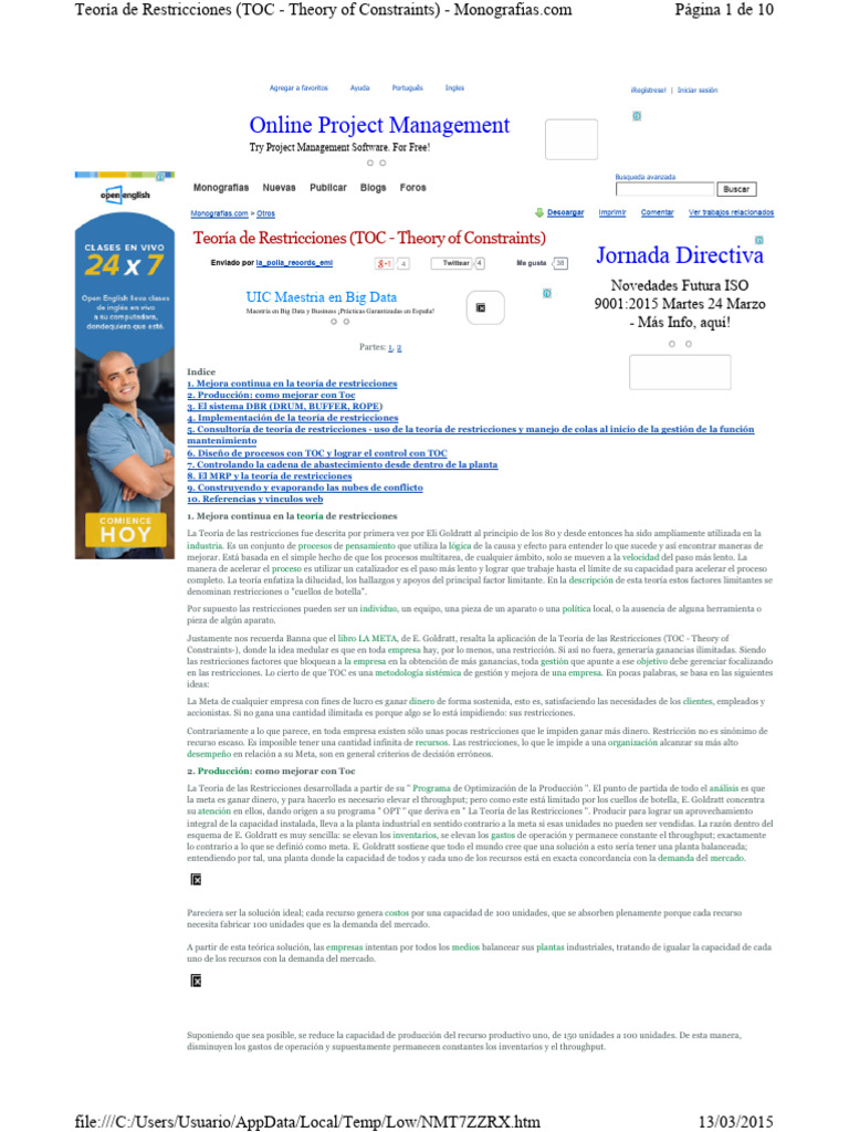 Teoría de Restricciones - ToC | PDF | Business | Mercado (economía)