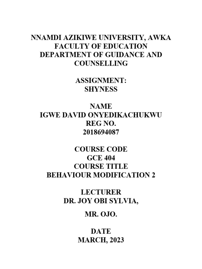 Behavior Modification Pdf Shyness Psychotherapy