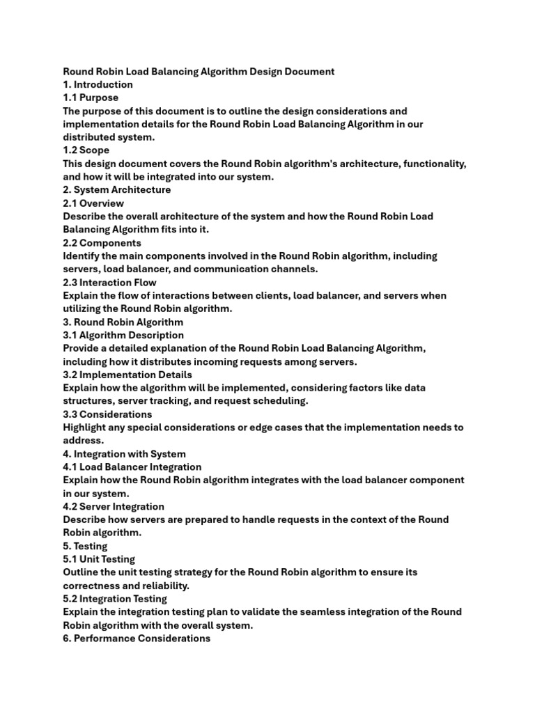 Round Robin Load Balancing Algorithm Design Document Pdf 