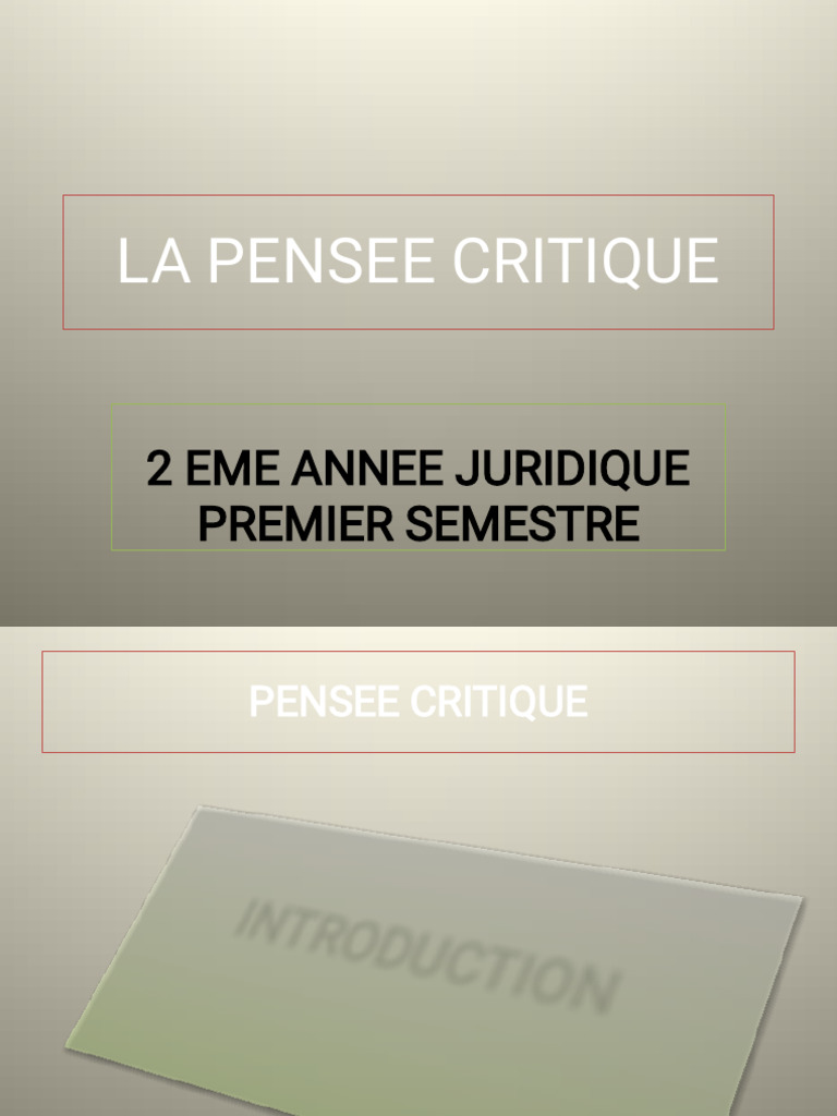 La Pensee Critique 2eme Juridique Bon | PDF