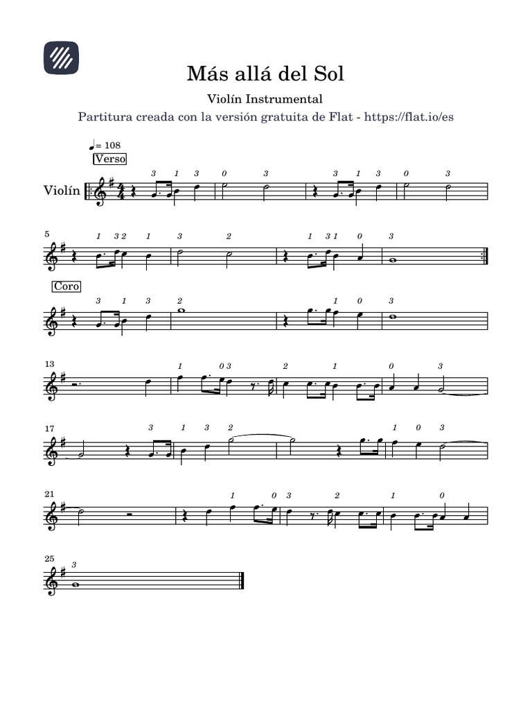 Mas Alla Del Sol Partitura para Violin | PDF