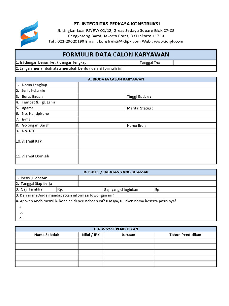 Form Karyawan Baru | PDF