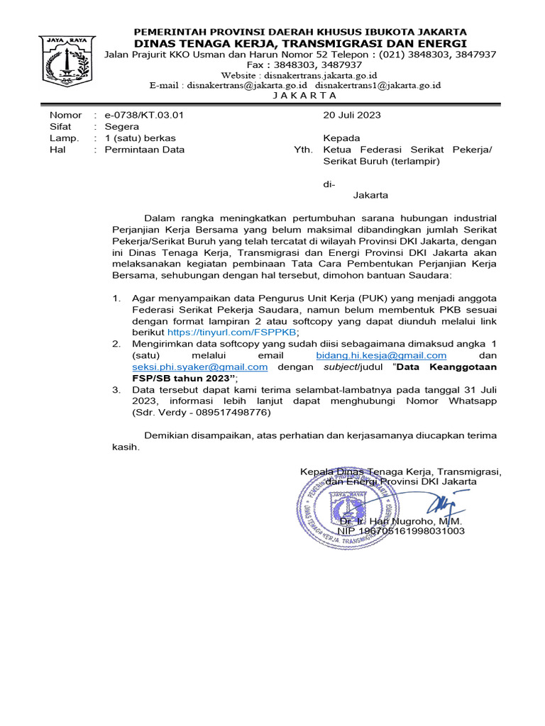 (Stamp) Surat Permintaan Data | PDF