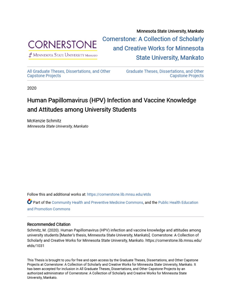 Human Papillomavirus Hpv Infection And Vaccine Knowledge And At Pdf 3980