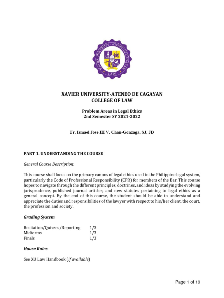 XU PALE Syllabus 21 22 | PDF | Disbarment | Lawyer