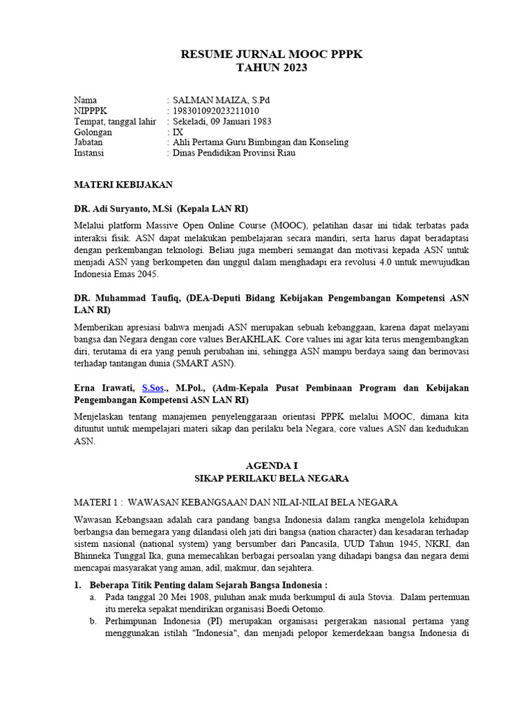 Resume Jurnal MOOC PPPK 2023 | PDF