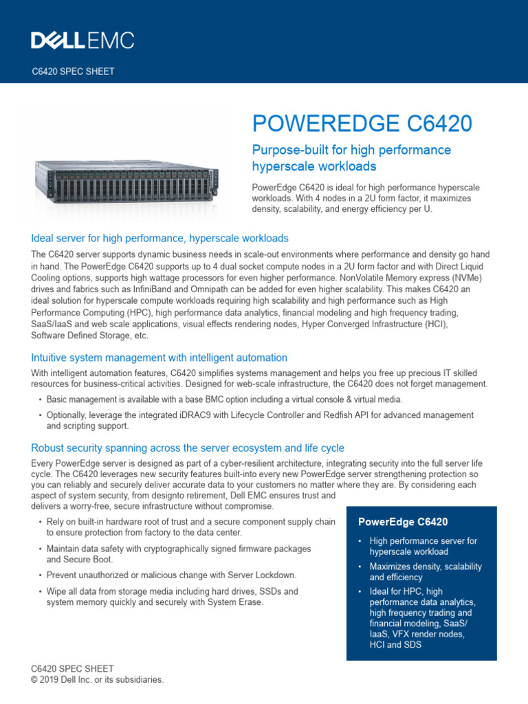 Dell EMC PowerEdge Modular - Servers C6420 Spec Sheet | PDF | Solid ...