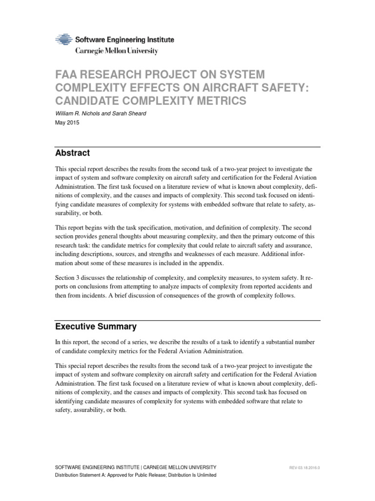 Faa Research Project On System Complexity Effects On Aircraft Safety: Candidate Complexity ...