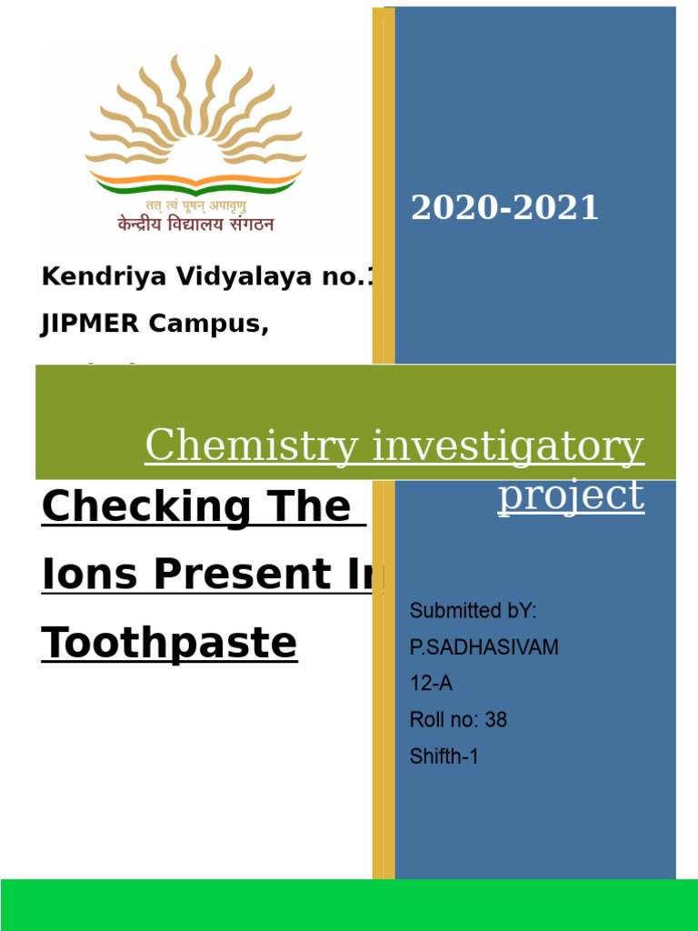 Chemistry Investigatory Project on Ions in Toothpaste (1) | PDF