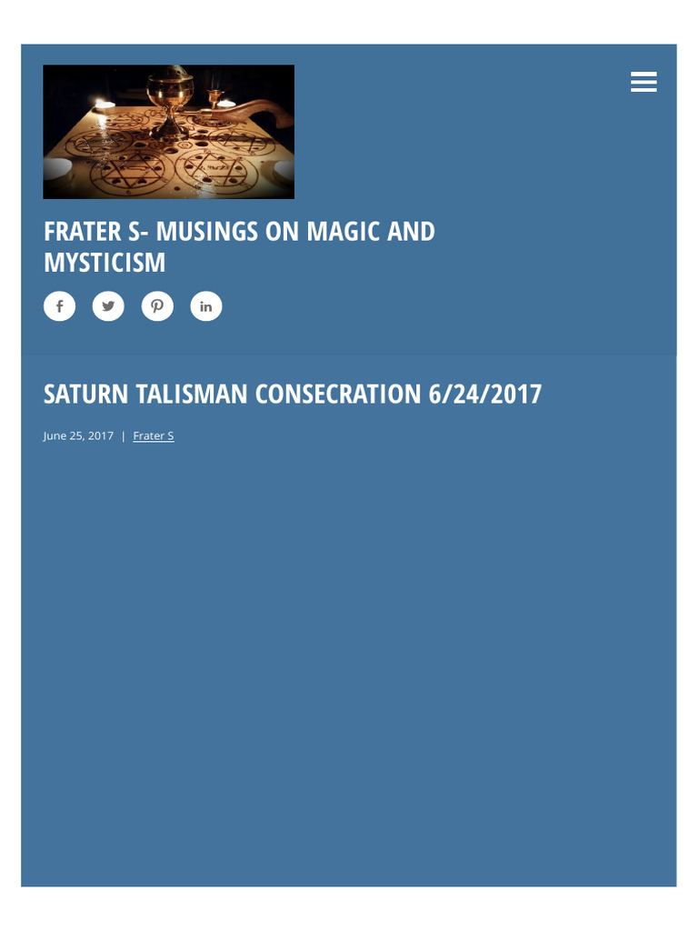 Saturn Talisman Consecration 6242017 – Frater S- Musings on Magic and Mysticism | PDF ...