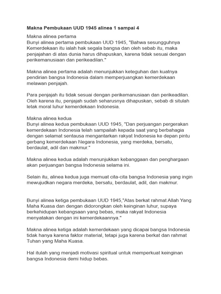 Makna Pembukaan UUD 1945 Alinea 1 Sampai 4 | PDF