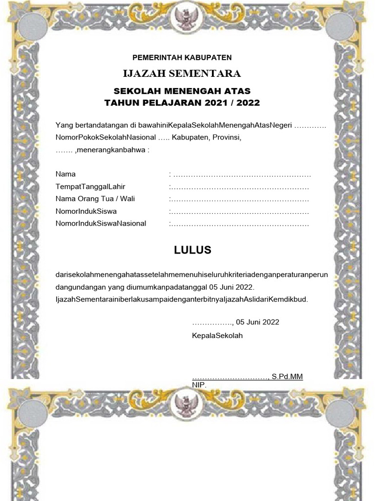 Format Ijazah SMA | PDF