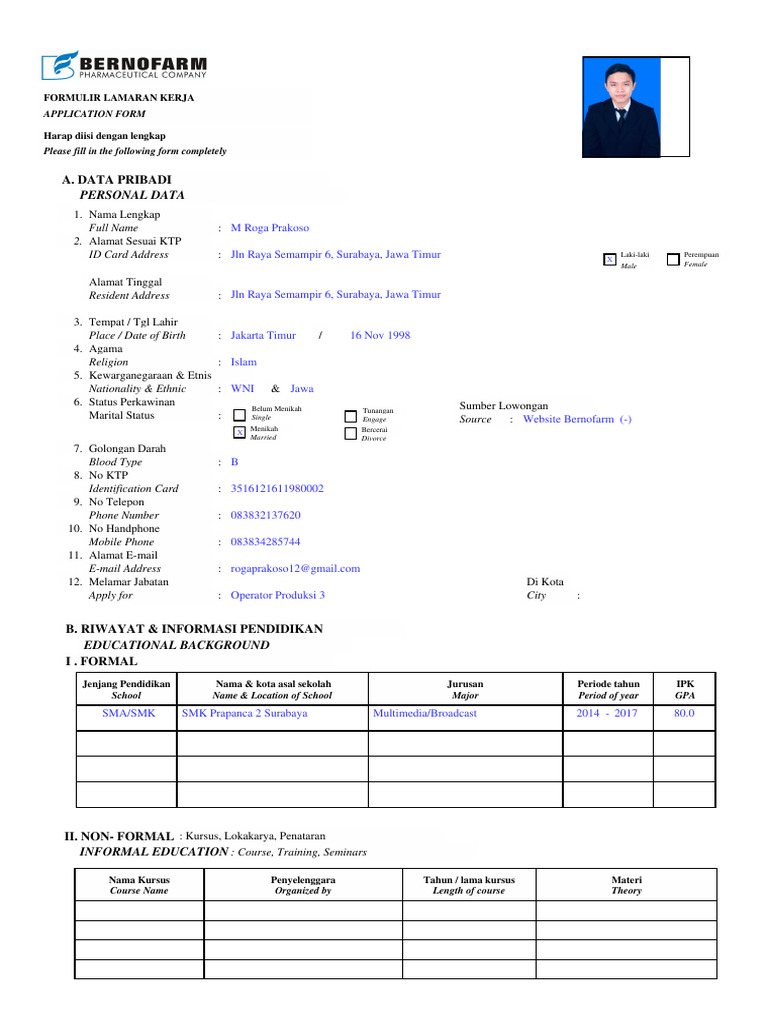 Contoh Form Kerja Bernofarm | PDF