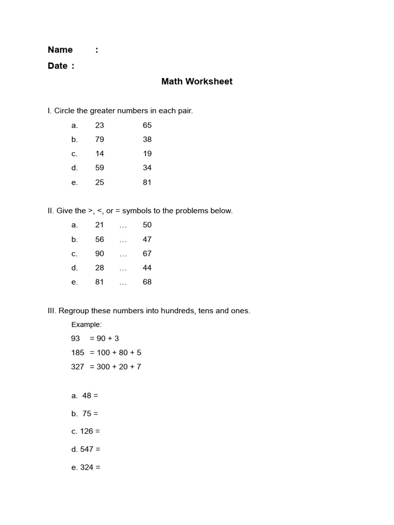 Big and Small Numbers Worksheet | PDF | Teaching Methods & Materials
