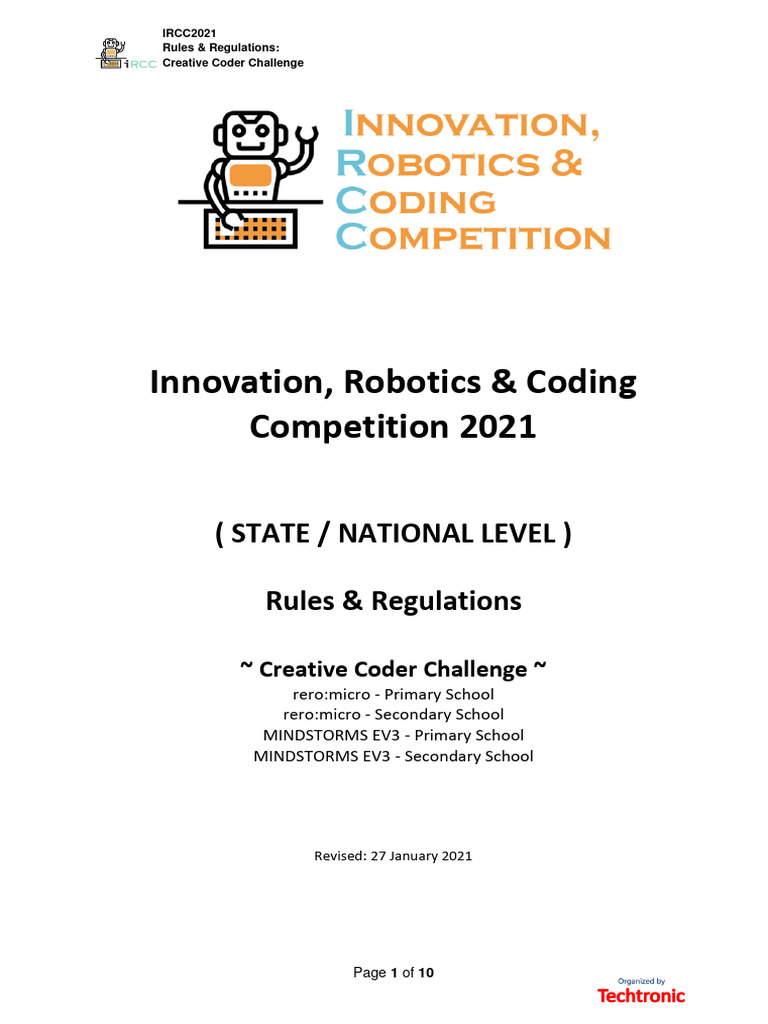 Innovation, Robotics & Coding Competition 2021: (State / National Level ...