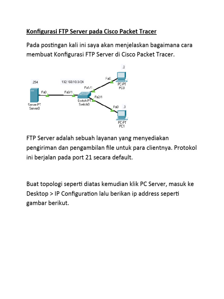Konfigurasi FTP Server Pada Cisco Packet Tracer PRAKTEK | PDF