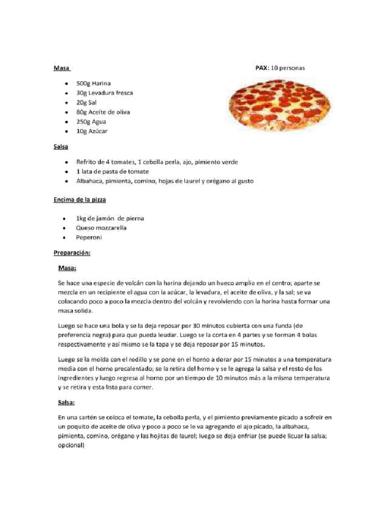 Receta Pizza | PDF