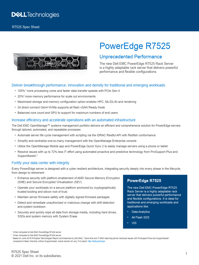 Dell-EMC-PowerEdge-R7525-15G-Spec-Sheet | PDF | Solid State Drive | Dell