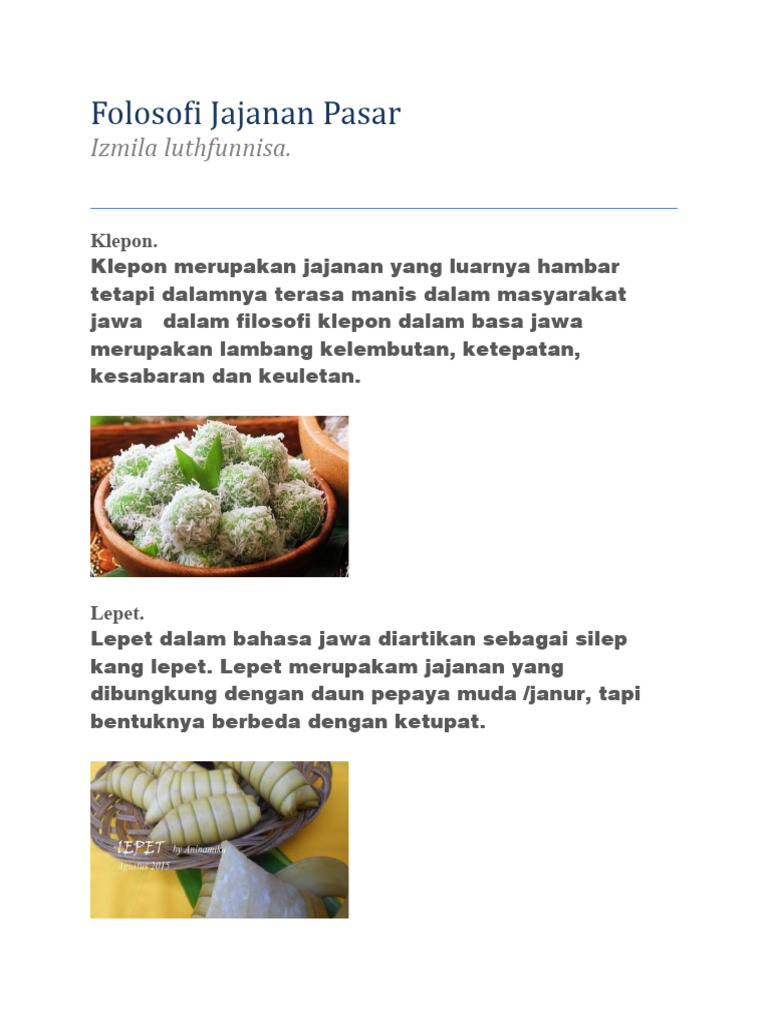 Folosofi Jajanan Pasar Mila | PDF