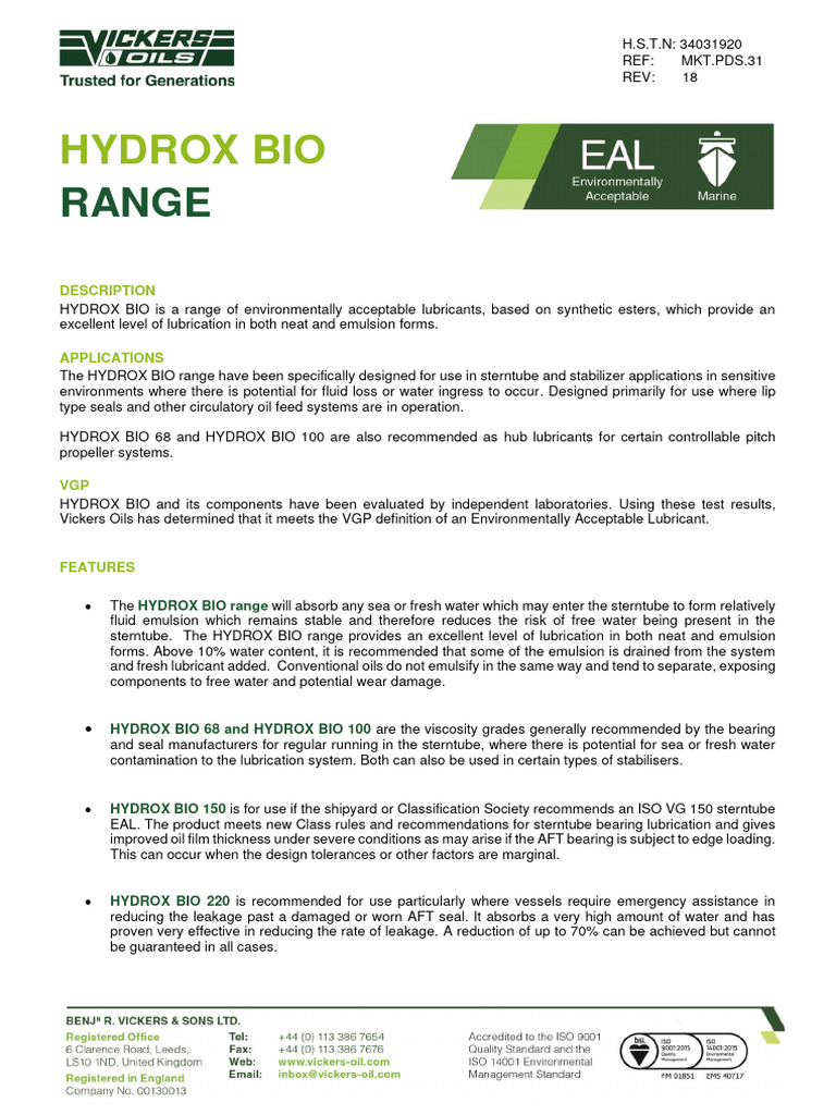 Hydrox Bio Lubricants Overview | PDF | Lubricant | Bearing (Mechanical)