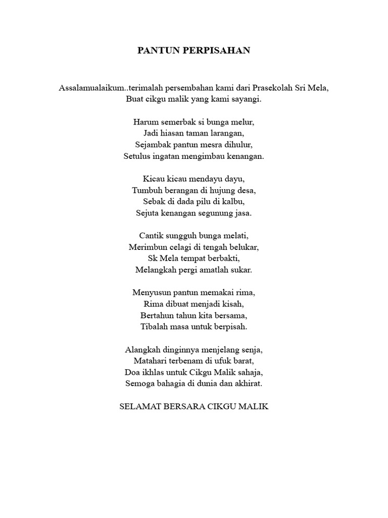 Pantun Perpisahan | PDF