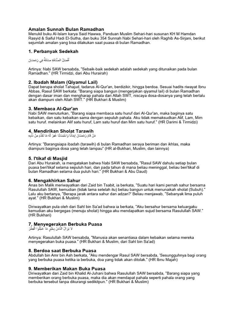 Amalan Sunnah Bulan Ramadhan | PDF