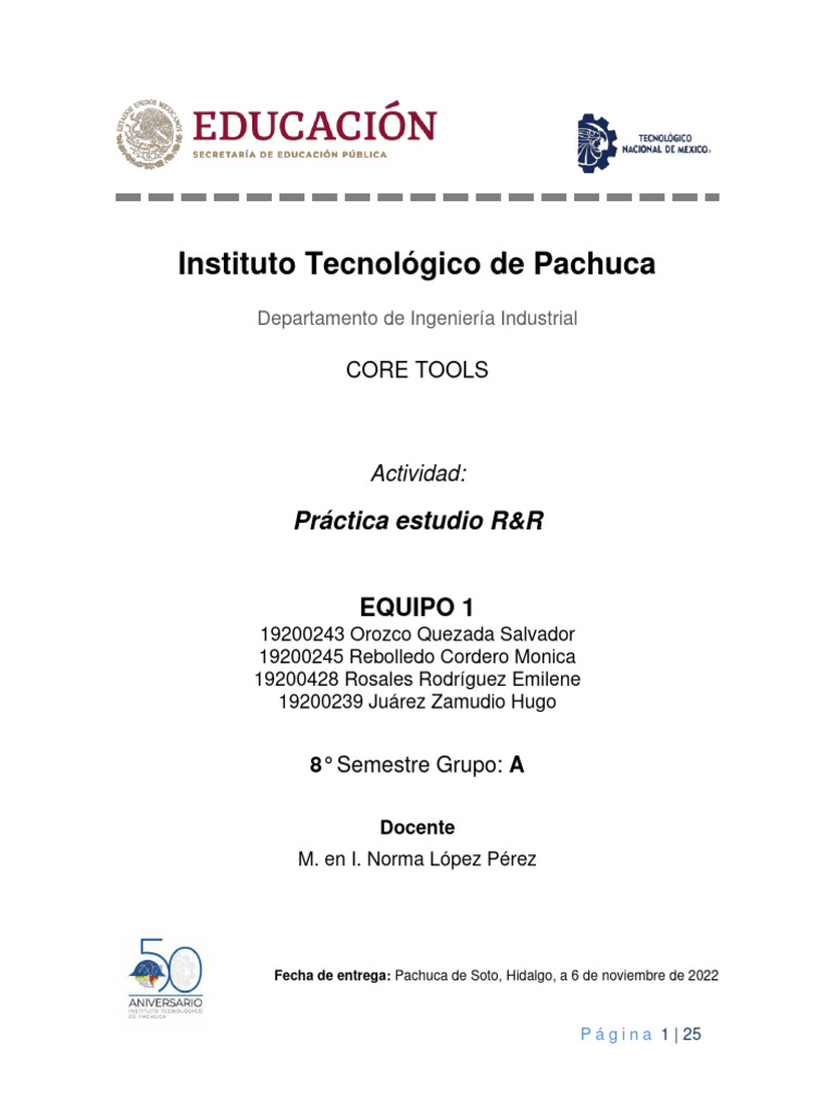 Práctica Estudio R&R | PDF | Análisis de variación | Medición