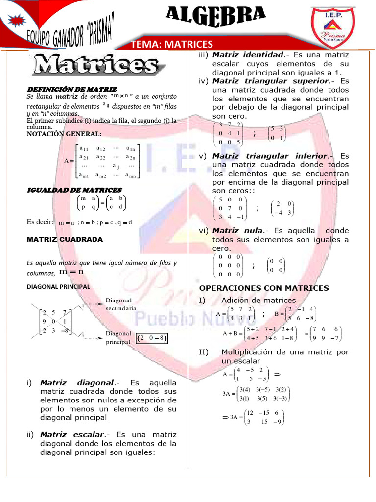 t2 Matrices Unica 2023 | PDF | Matriz (Matemáticas) | Conceptos matemáticos