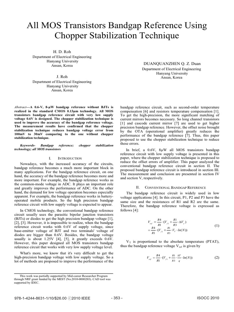 All MOS Transistors Bandgap Reference Using Chopper Stabilization ...