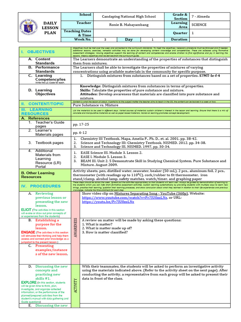 Science 7 DLP Q1W3D1 | Download Free PDF | Learning | Distillation