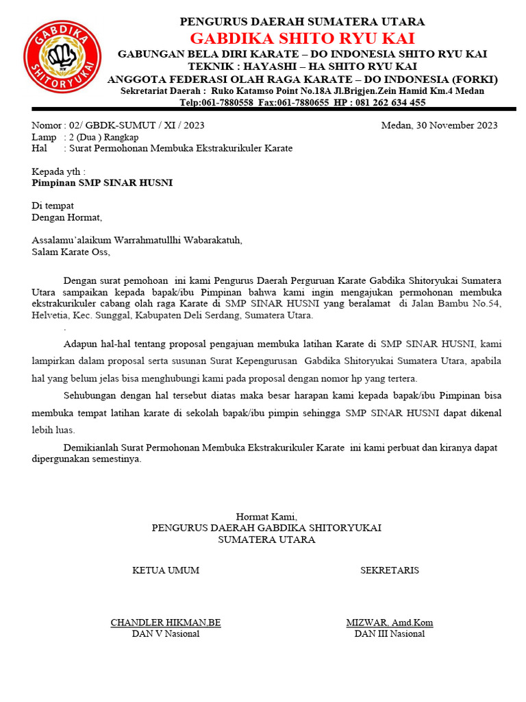 005 - Surat Permohonan Buka Dojo | PDF | Karier & Perkembangan