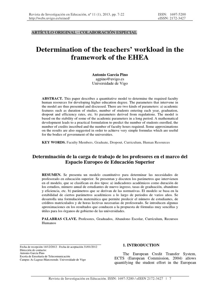 Determination of The Teachers' Workload in The Framework of The EHEA | PDF
