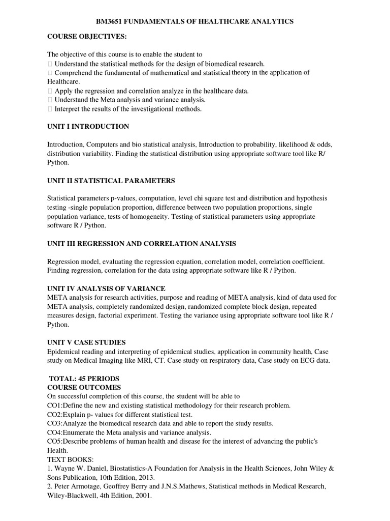 Bm3651 Fundamentals of Healthcare Analytics | PDF