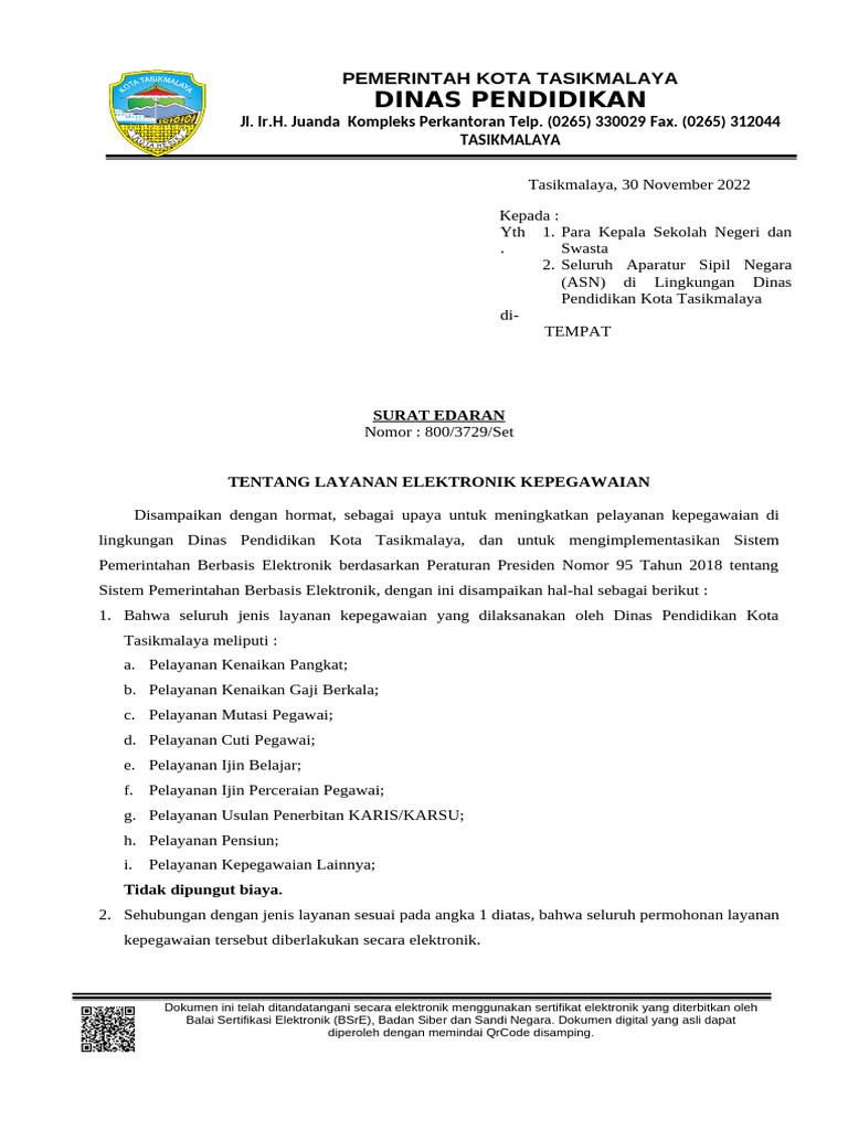 Surat Edaran E Kepegawaian | PDF