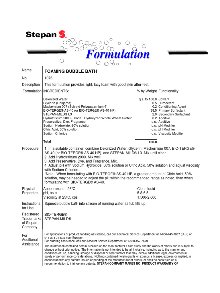 Stepan Formulation 1076 | Download Free PDF | Sodium Hydroxide | Ph