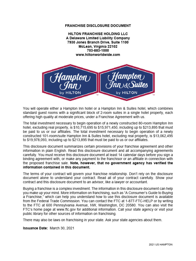 Hampton Franchise Disclosure Overview | PDF | Franchising | Hilton ...