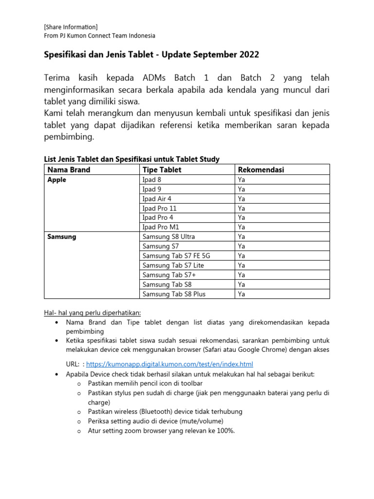 Spesifikasi Dan Jenis Tablet - Update September 2022 | PDF