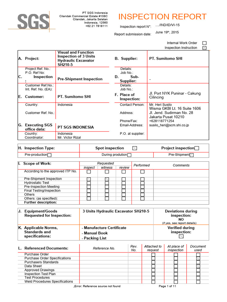 Form Inspection Report (190615) - Preshipment-Sumitomo 2 | PDF ...