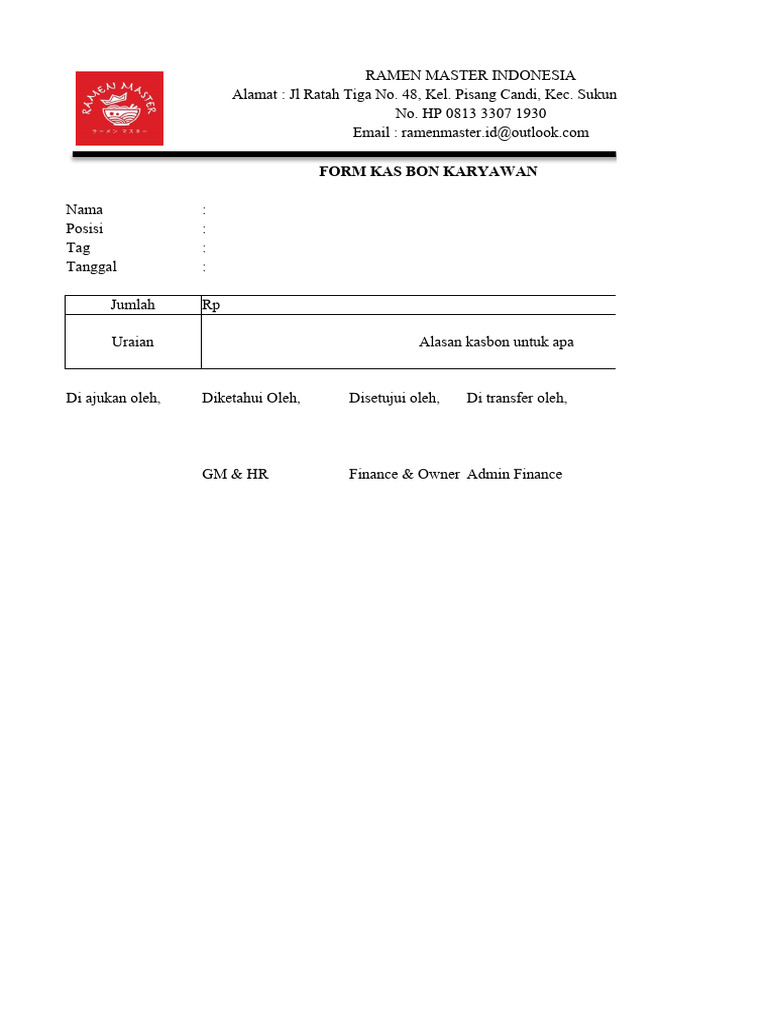 Form Kasbon Karyawan | PDF