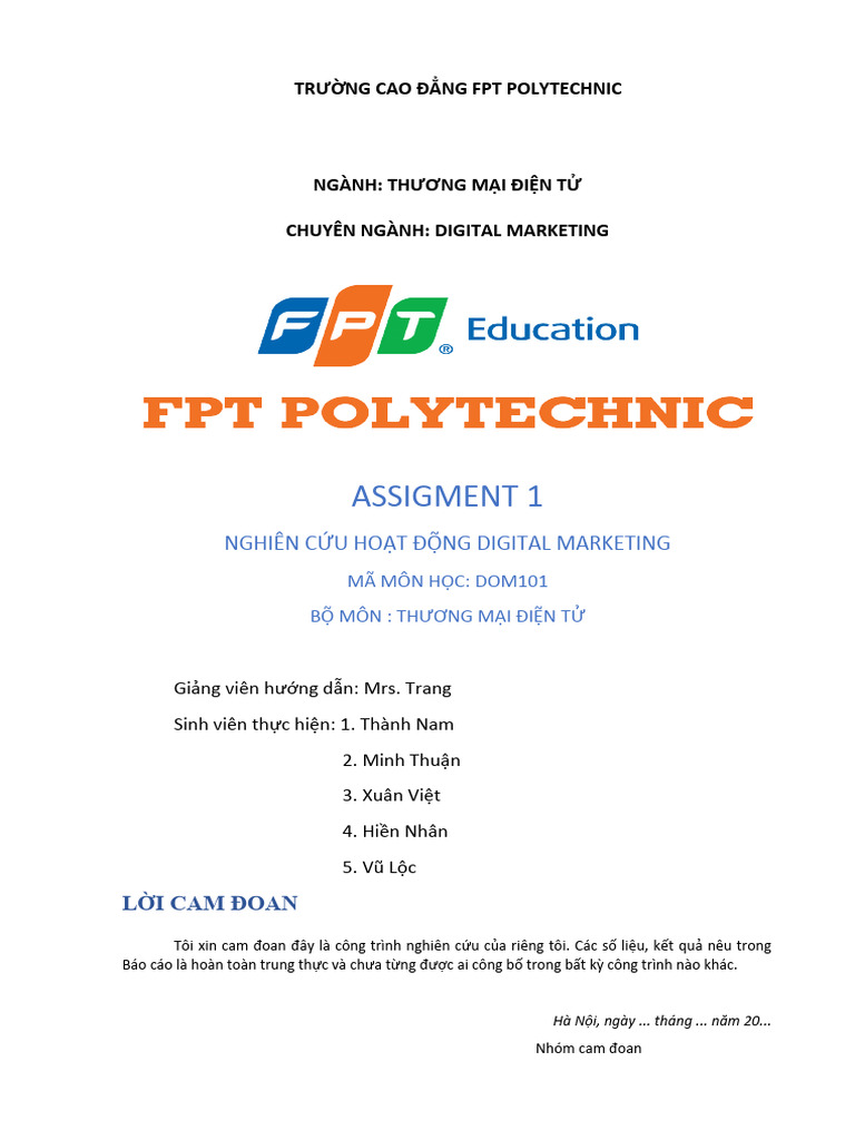 EC18306 NHÓM 1 ASM NHẬP MÔN MKT | PDF