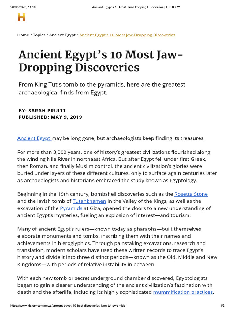Ancient Egypt's 10 Most Jaw-Dropping Discoveries - HISTORY | PDF | Ancient Egypt | Egyptology