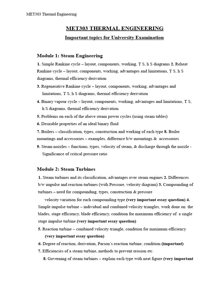 MET303 THERMAL ENGINEERING Important Topics | PDF | Internal Combustion ...