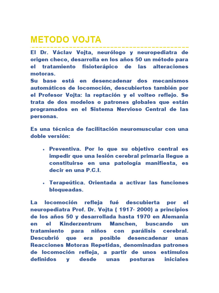Metodo Vojta | Descargar gratis PDF | Medicina CLINICA | Medicina