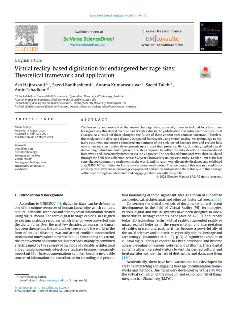 Virtual Reality-Based Digitisation For Endangered Heritage Sites | PDF ...