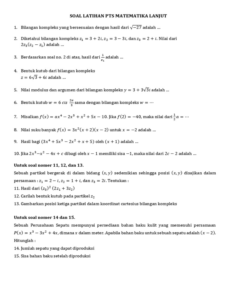 Soal Latihan PTS MTK Lanjut Xi | PDF