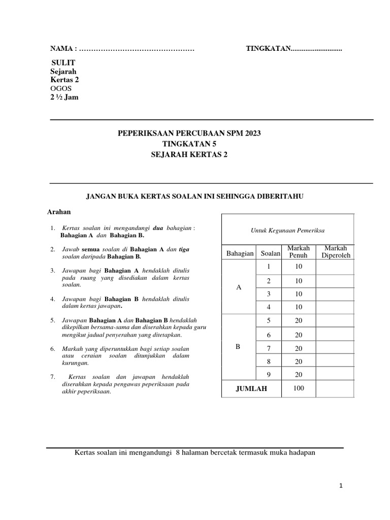 3.2023 k2 Soalan Sej (Trial Sabah) | PDF